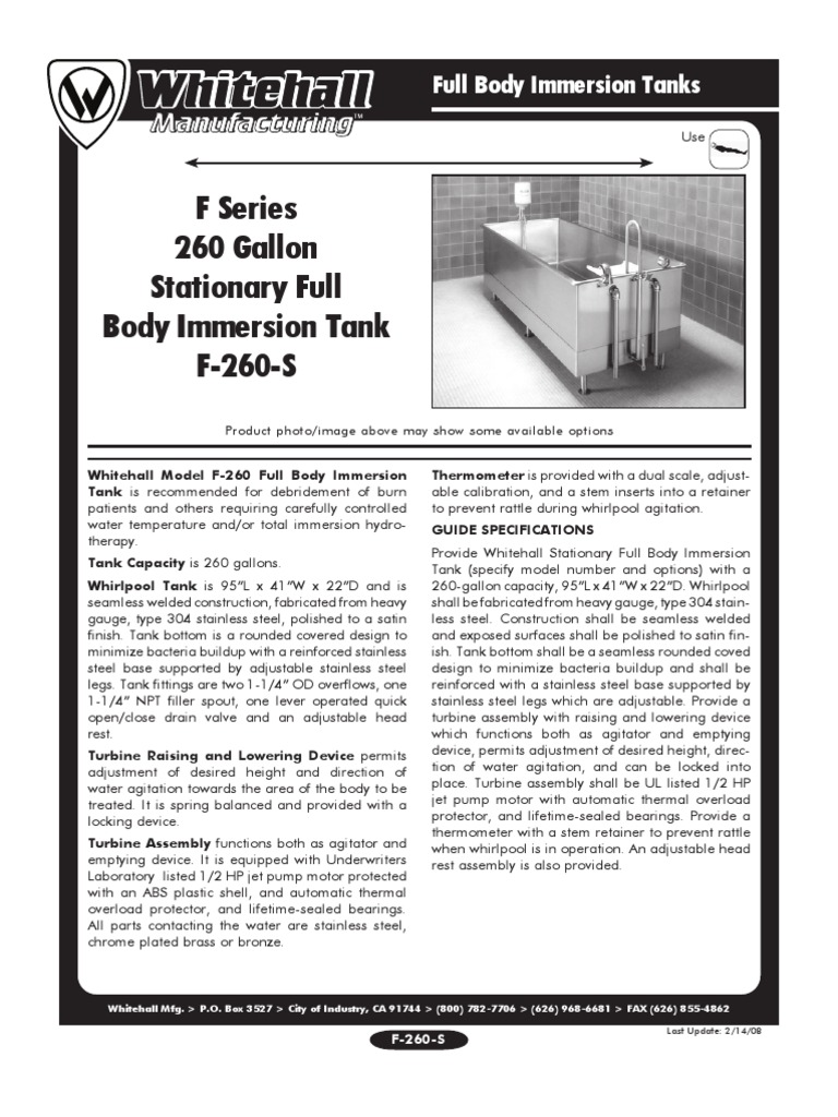 Full Body Immersion Tanks | PDF | Valve | Stainless Steel
