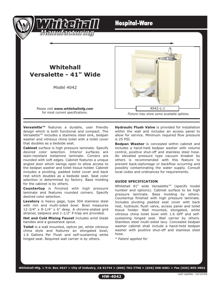 Whitehall Versalette - 41" Wide | PDF | Toilet | Countertop