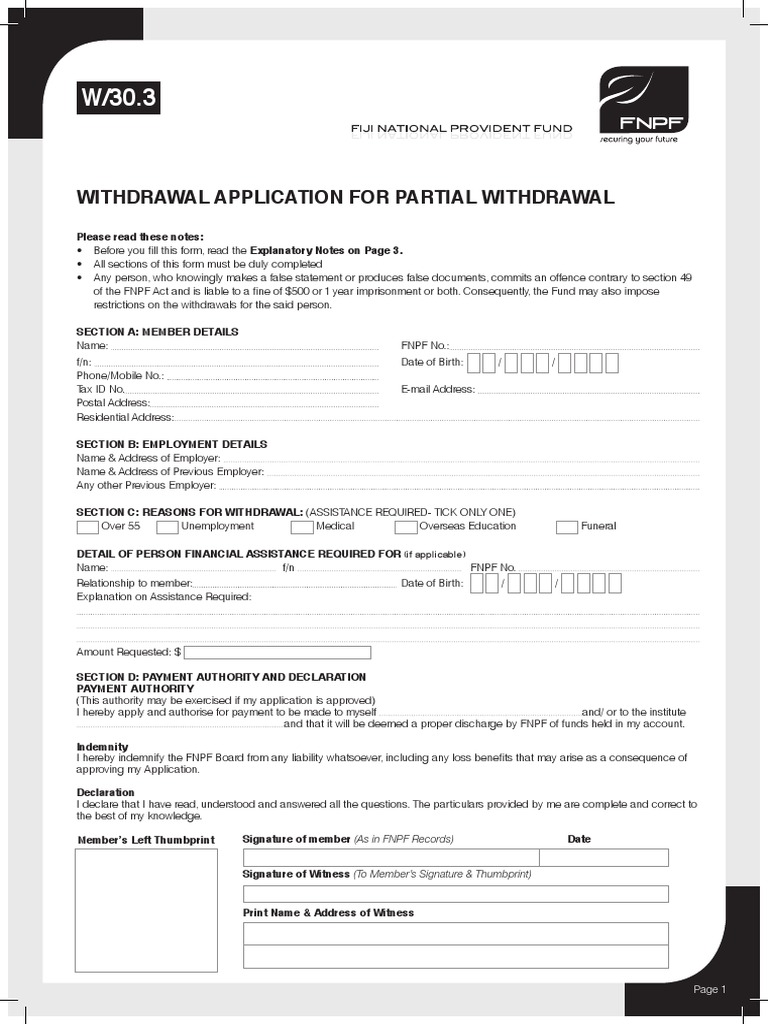 W-30 - 3 Withdrawal Application Partial Withdrawal | PDF | Mail | Birth ...
