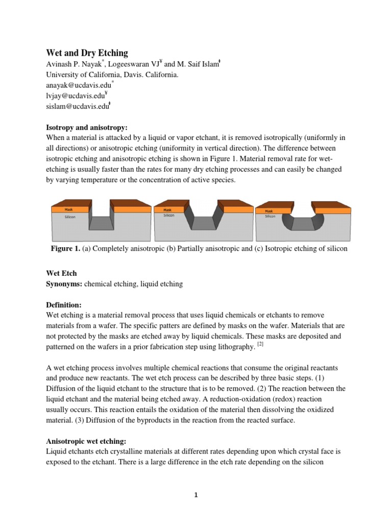 Wet and Dry Etching | PDF | Microtechnology | Semiconductors