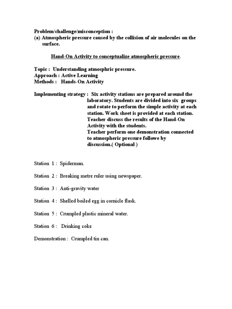 Atmospheric Pressure Hands-On Activities | PDF | Atmosphere ...