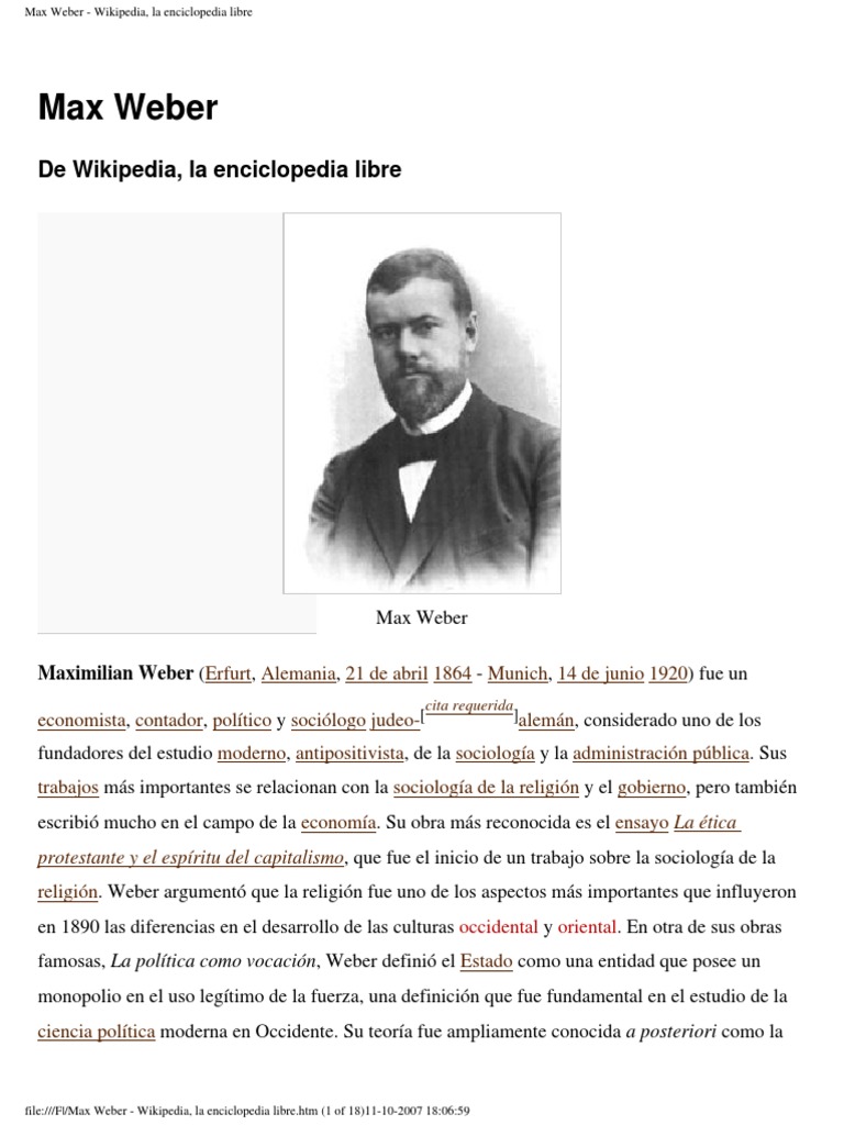 Biografía de Max Weber en Wikipedia | PDF | Max Weber | Burocracia