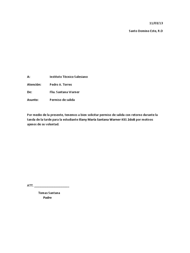 Solicitud de Permiso de Salida Escolar | PDF