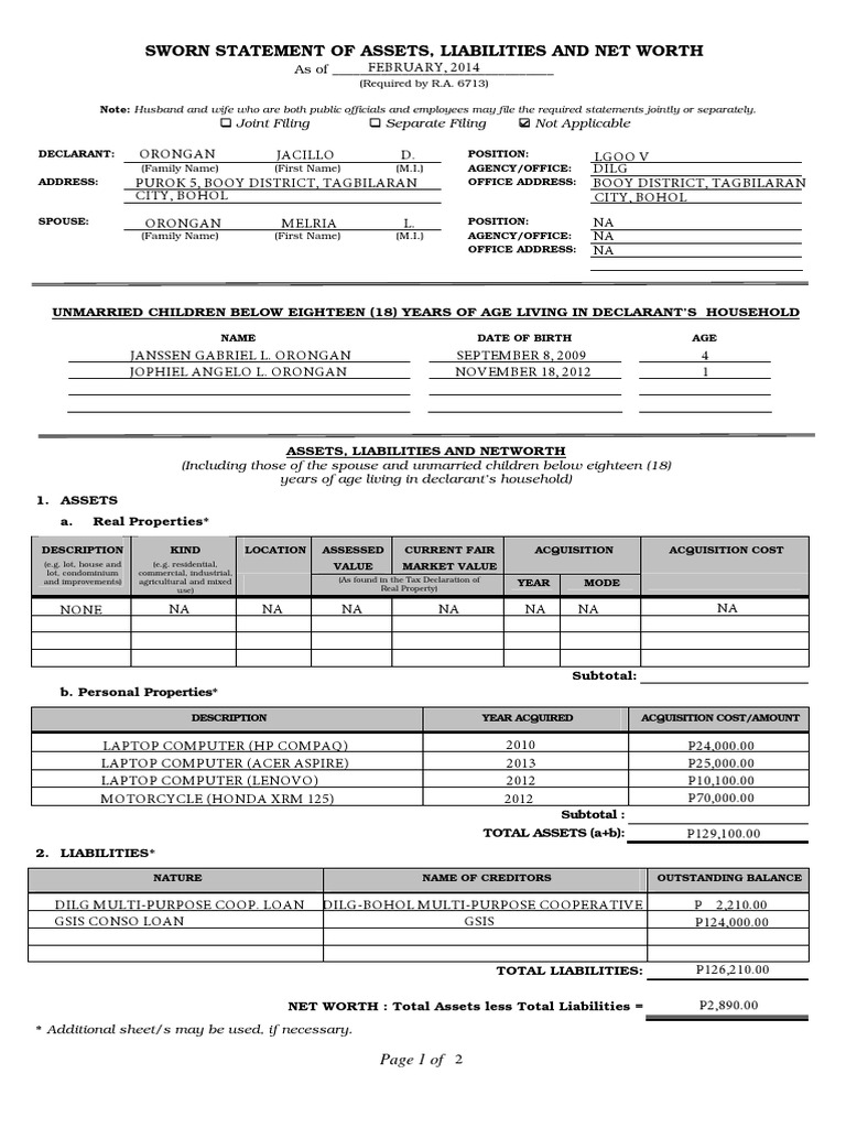 Saln 2012 Form | Mergers And Acquisitions | Net Worth