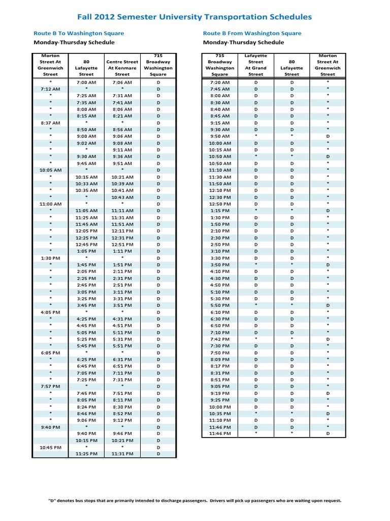 Fall 2012 University Bus Schedule | PDF