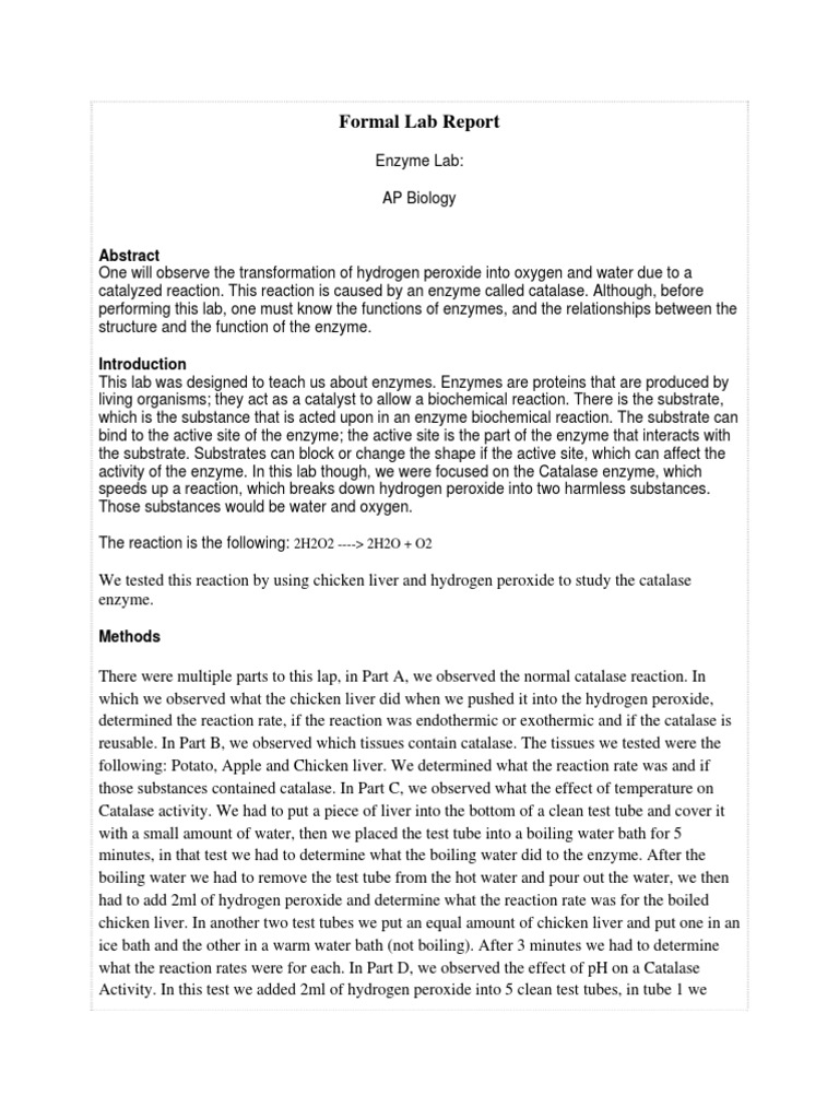 Catalase Enzyme Activity Lab Report | PDF | Catalase | Peroxide