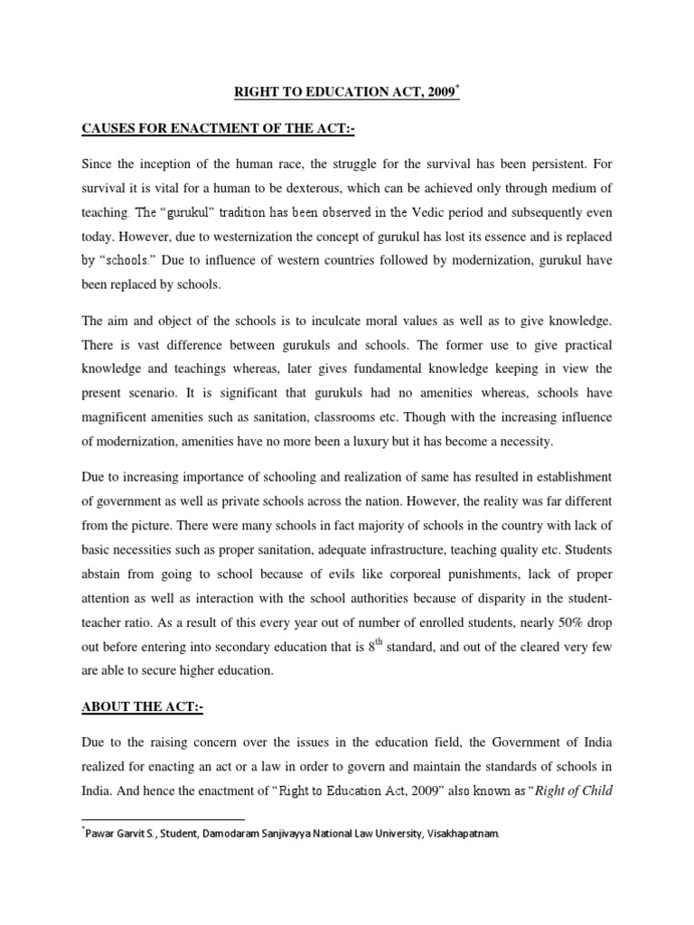 Right to Education Act 2009 Overview | PDF | Children's Rights | Teachers