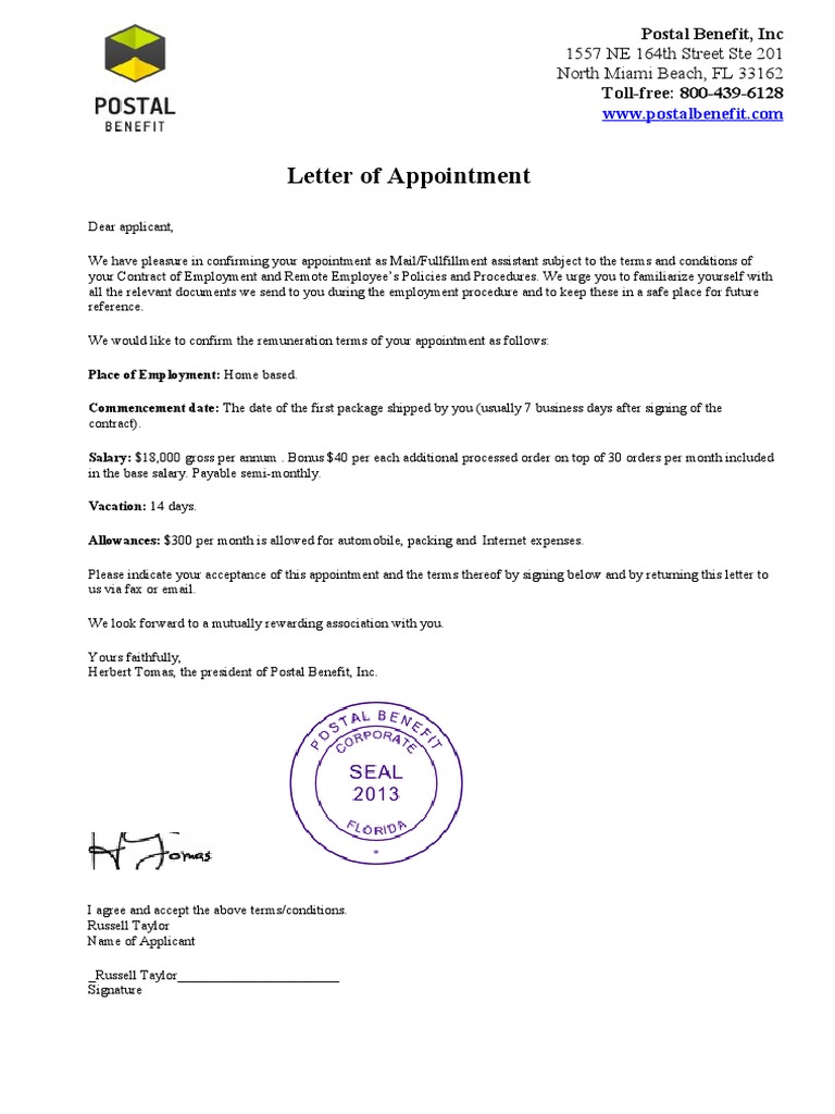 Appointment Letter | PDF