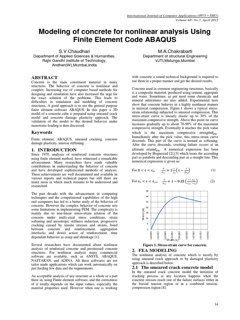 Modelling of Concrete Using Abaqus - Nonlinear Analysis | PDF ...