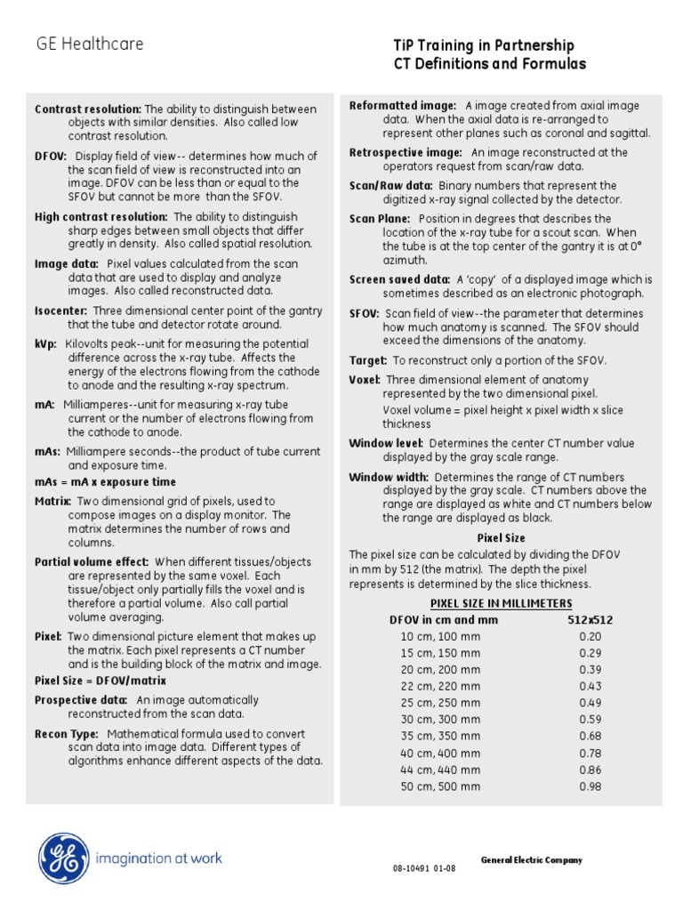 CT Imaging Definitions and Formulas | PDF | Ct Scan | Image Resolution