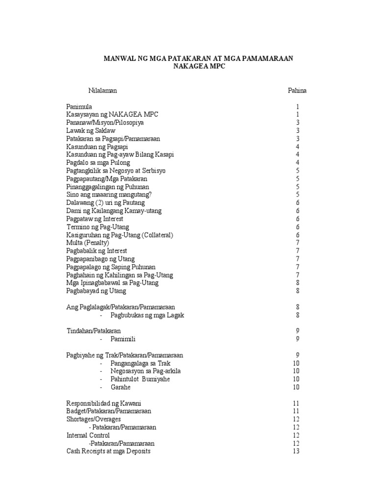 Manwal NG Mga Patakaran at Mga Pamamaraan-NAKAGEA MPC | PDF