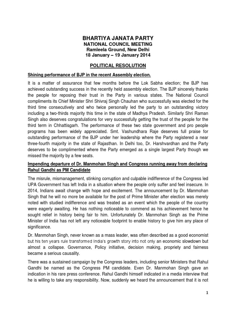 Political Resolution | PDF | Bharatiya Janata Party | Indian National ...