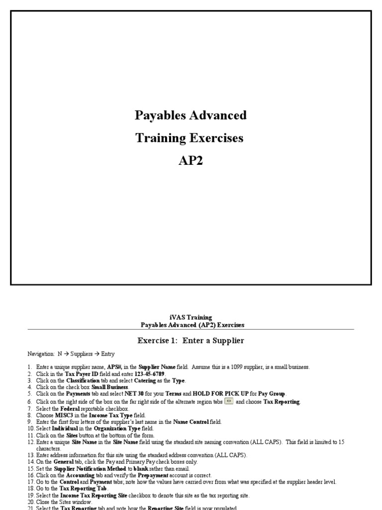 Payables Advanced Training AP2 Labs | PDF | Finance (General) | Business