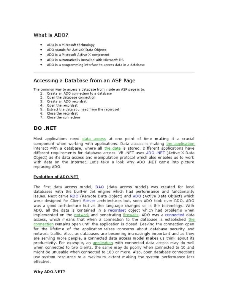 What Is ADO?: Data Access The Application The Data | PDF | Active X Data Objects | Databases