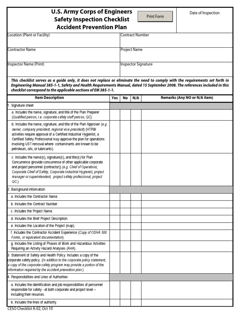 CESO Checklist A-02 Accident Prevention Plan | Download Free PDF ...