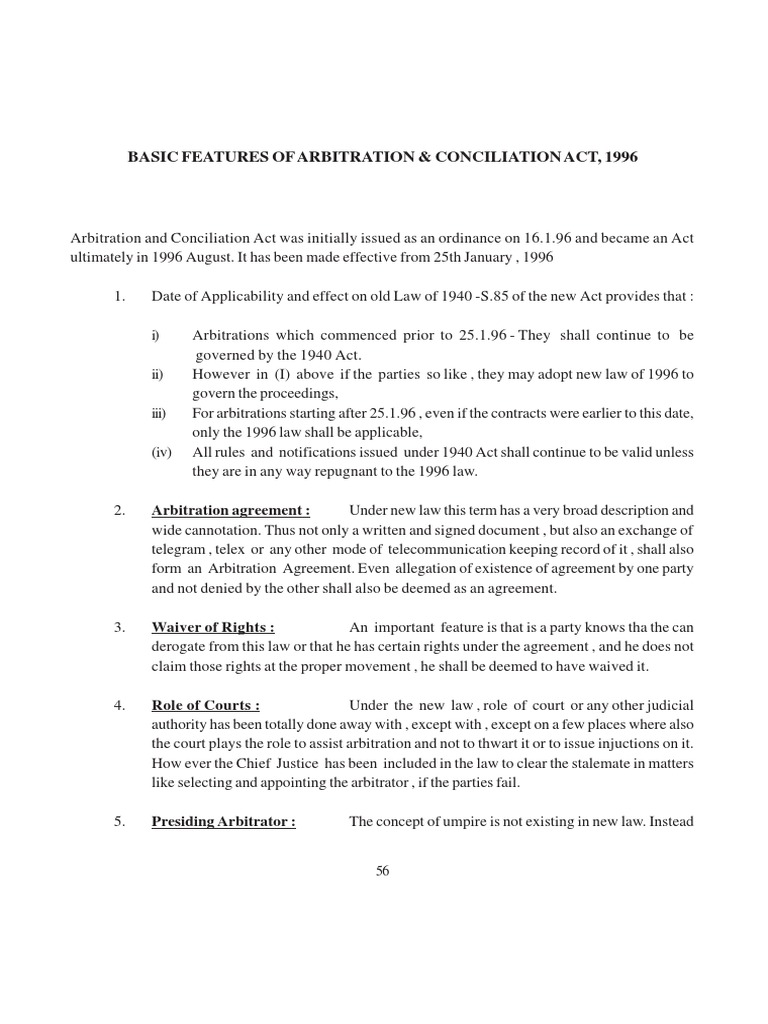 Basic Features of Arbitration & Conciliation Act, 1996 | Arbitral ...