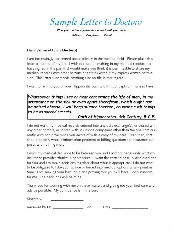 Sample Letter To My Doctor | PDF