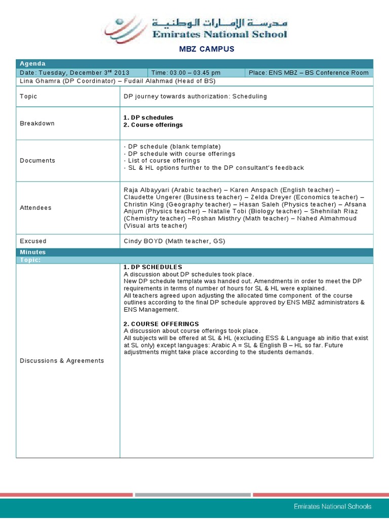 DP Schedule and Course Offerings Meeting | PDF | Career & Growth ...