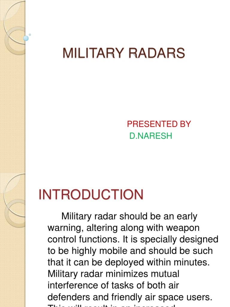 Military Radar ppt | Radar | Detector (Radio)