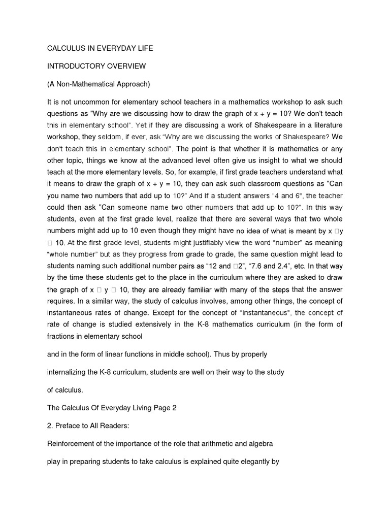 Calculus in Everyday Life | PDF | Teaching Mathematics | Time