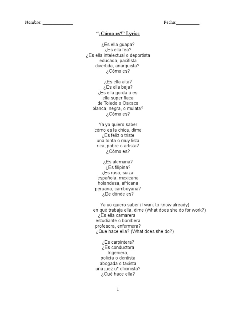 Como Es Lyrics | PDF | Ocio | Entretenimiento (general)
