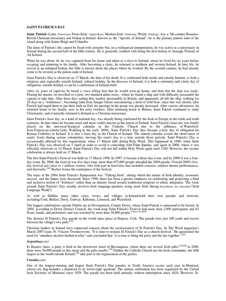 Saint Patrick'S Day Saint Patrick (Latin: Patricius Proto-Irish ...