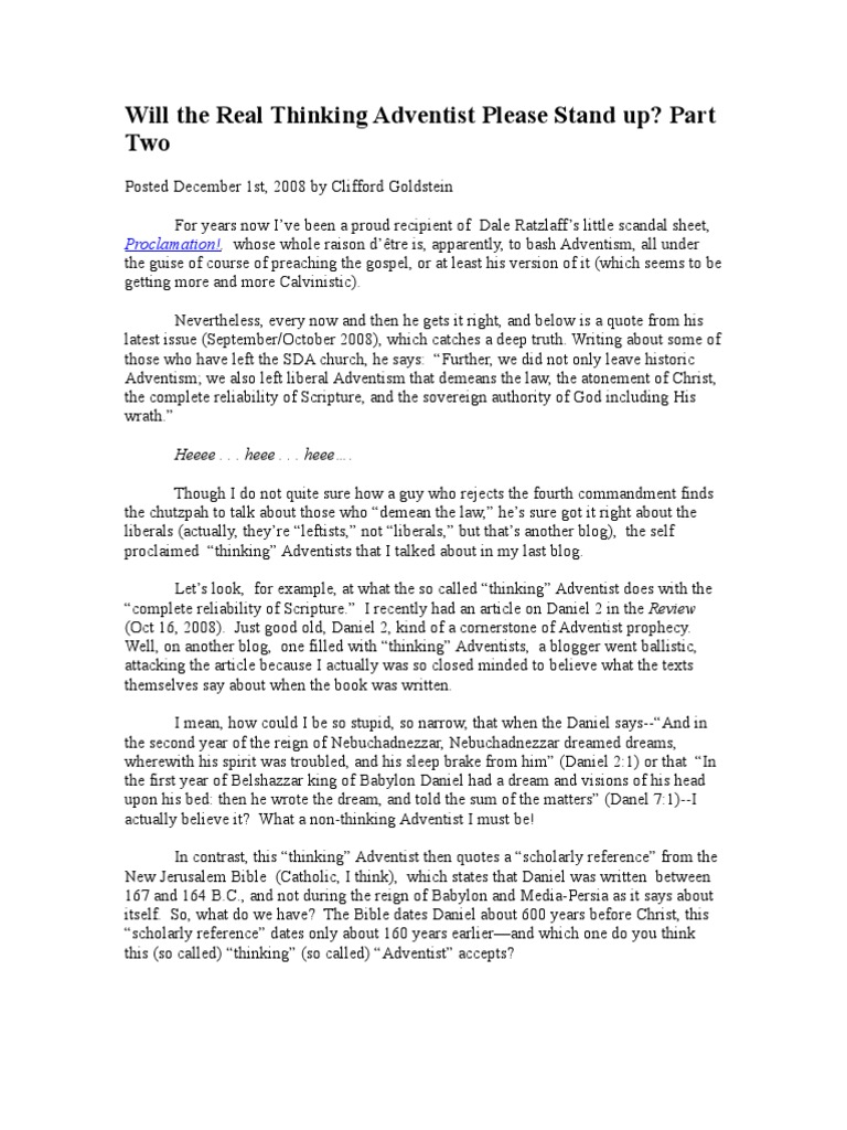 Will The Real Thinking Adventist Please Stand Up2 | PDF | Adventism ...