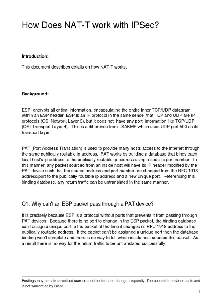 How Does NAT-T Work With IPSec | PDF