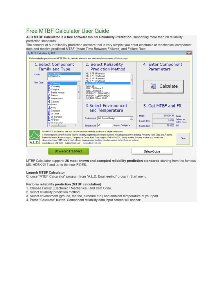 Free MTBF Calculator User Guide | PDF | Reliability Engineering | Prediction