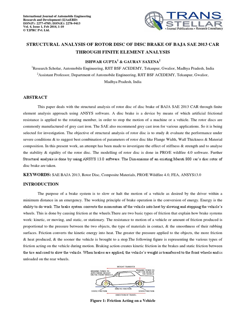 Structural Analysis of Rotor Disc of Disc Brake of Baja Sae 2013 Car ...
