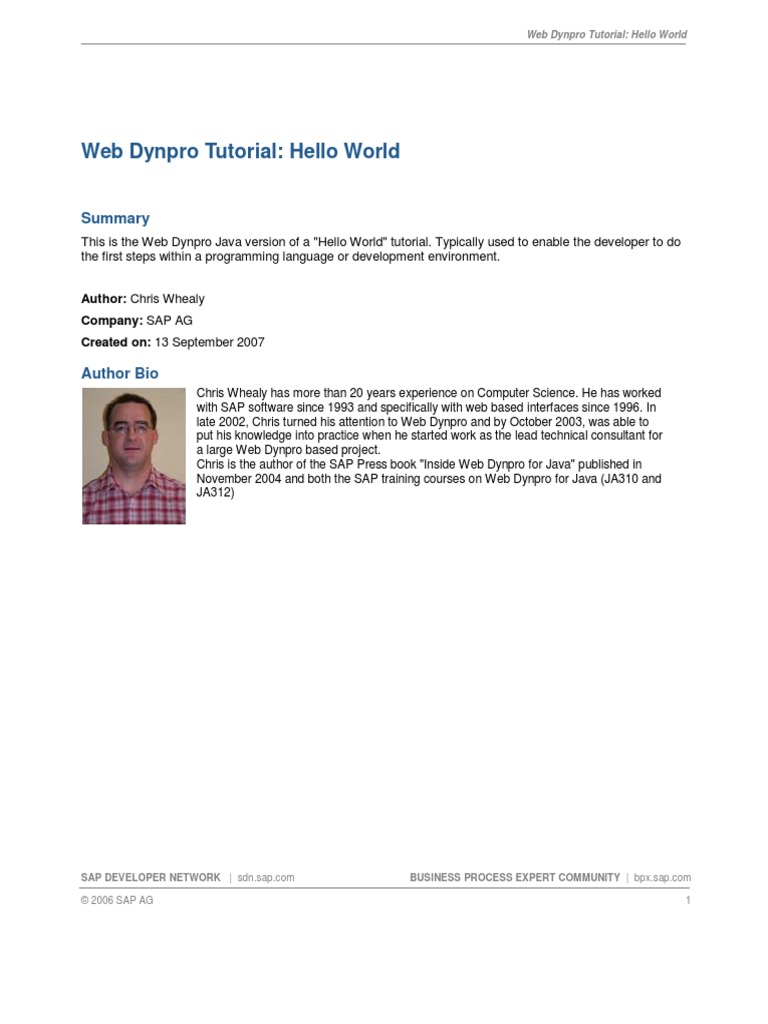 Web Dynpro Tutorial Hello World | PDF