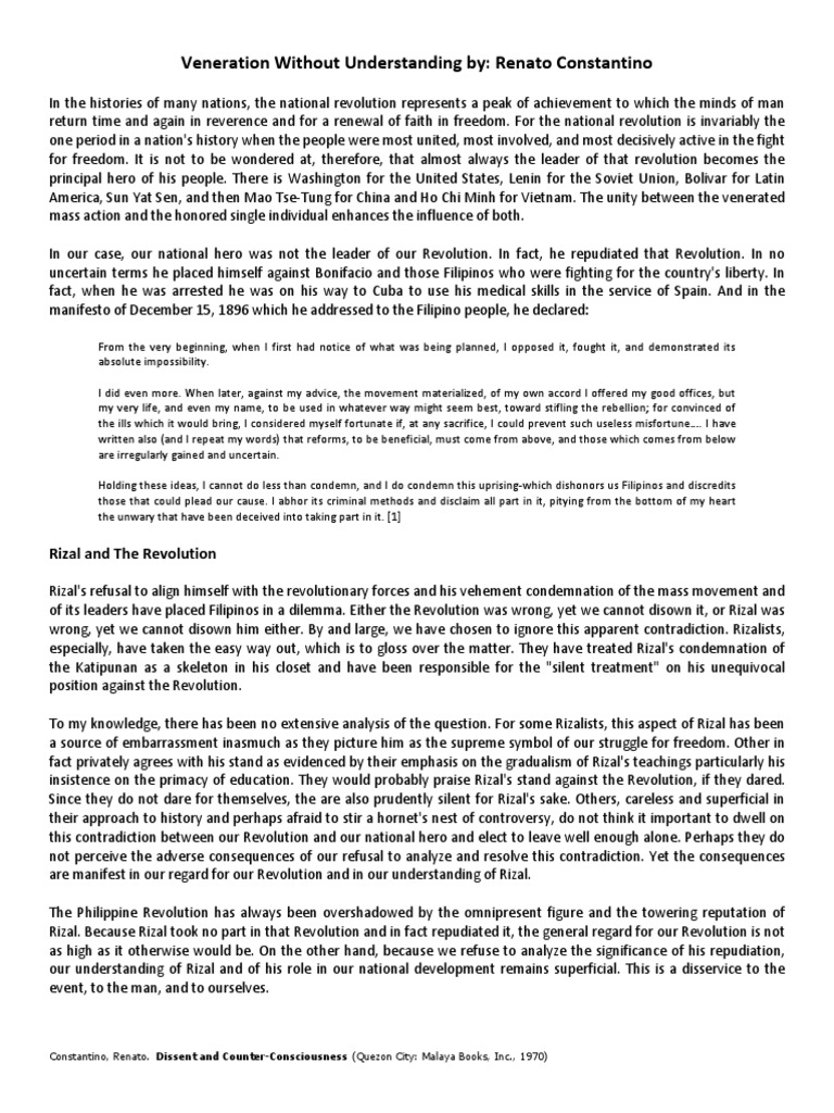 Veneration Without Understanding by Renato Constantino | PDF ...