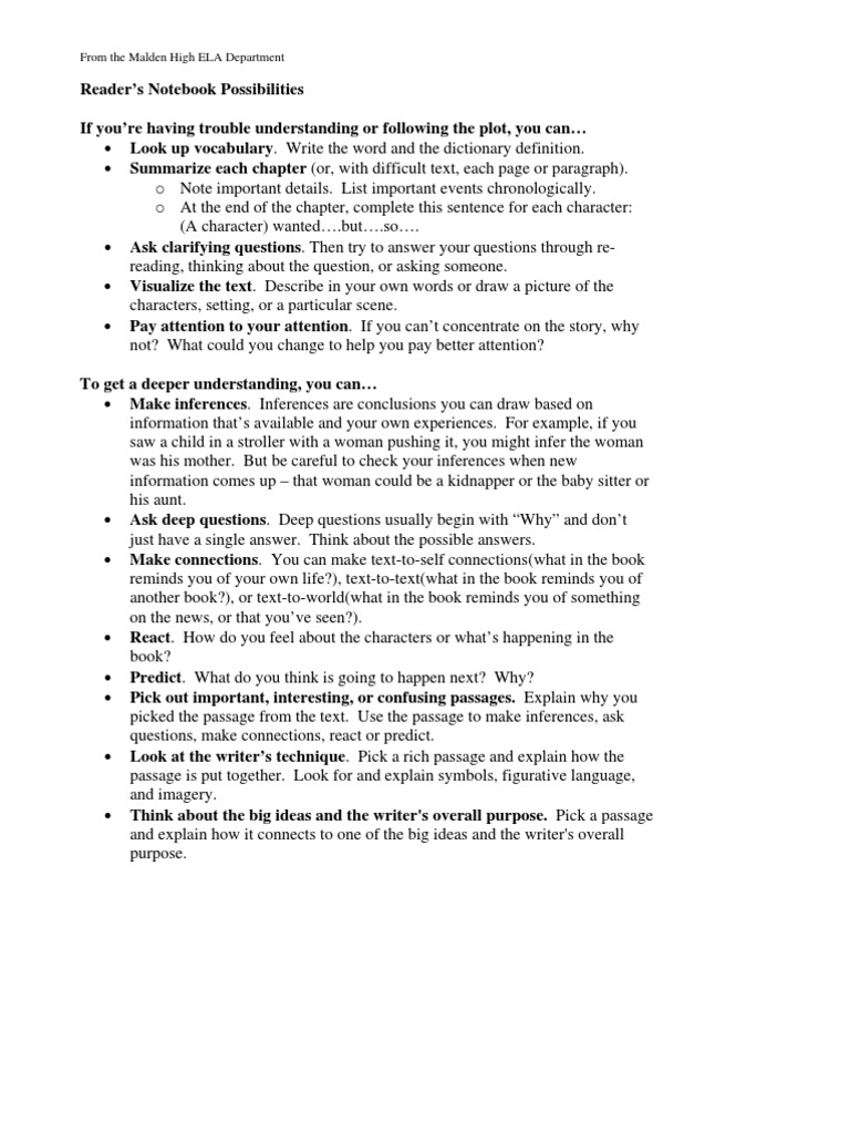 Reader's Notebook Strategies Guide | PDF | Rubric (Academic) | Human ...