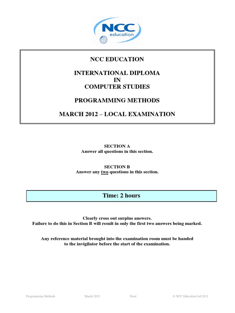 NCC Education International Diploma IN Computer Studies Programming ...