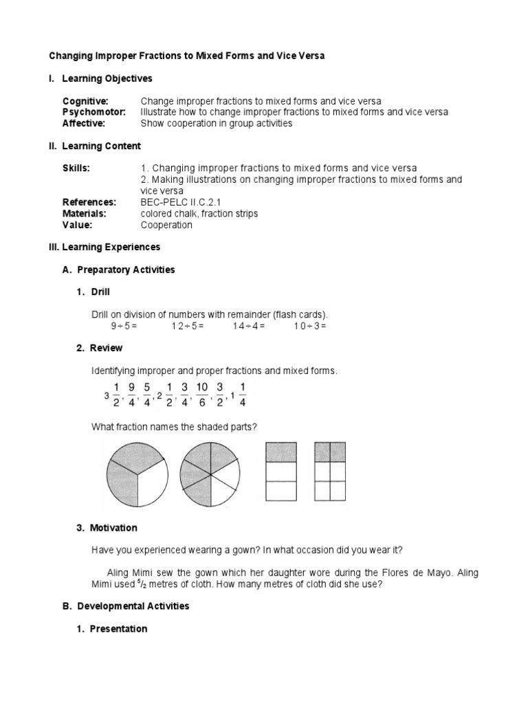 Changing Improper Fractions To Mixed Forms and Vice Versa | PDF ...