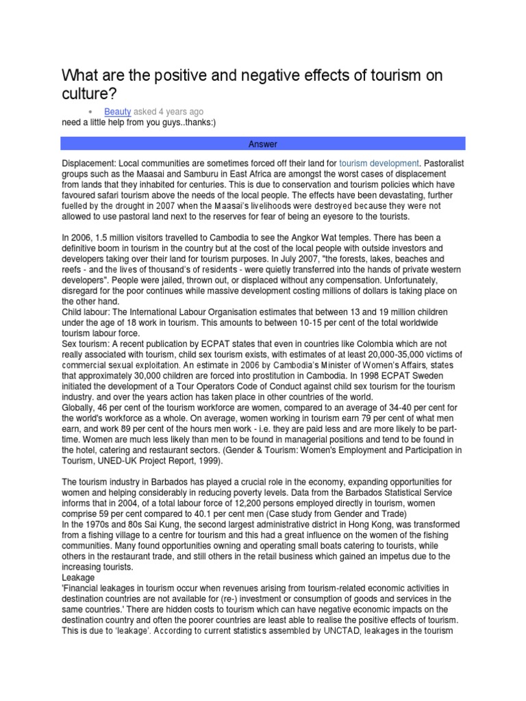 What Are The Positive and Negative Effects of Tourism On Culture | PDF ...