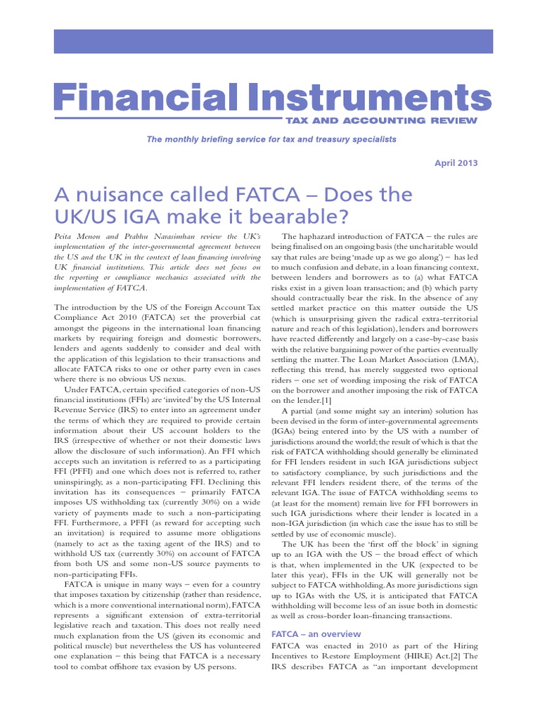 Understanding FATCA and UK IGA Impact | PDF | Withholding Tax | Loans