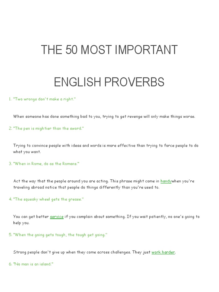 The 50 Most Important English Proverbs | Download Free PDF | Proverb