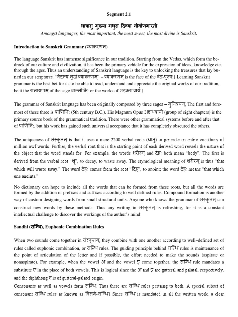 Introduction To Nouns, Verbs and Sandhi | Download Free PDF | Languages ...