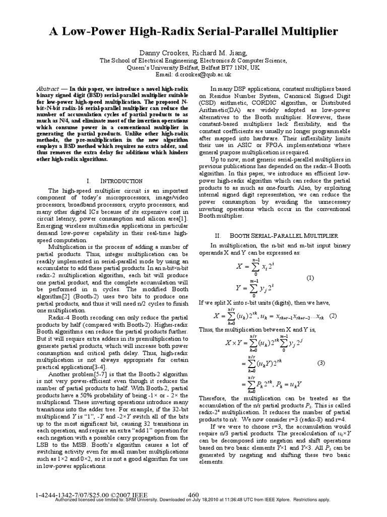 A Low-Power High-Radix Serial-Parallel Multiplier | PDF ...