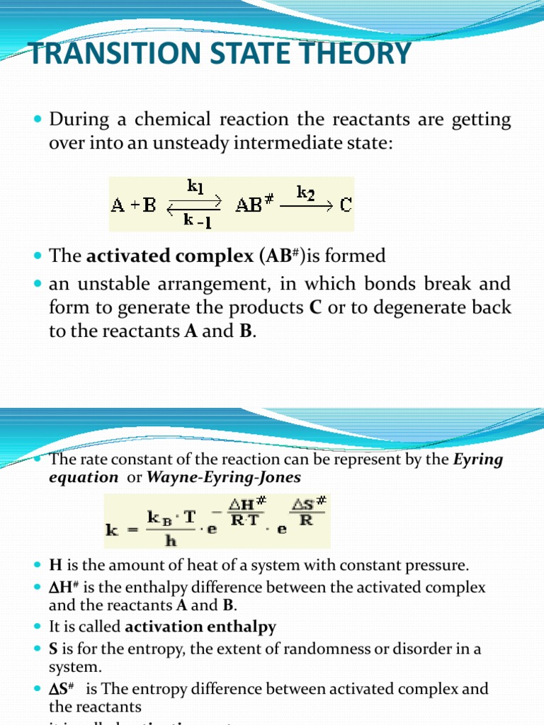 Transition State Theory | PDF | Entropy | Chemical Reactions