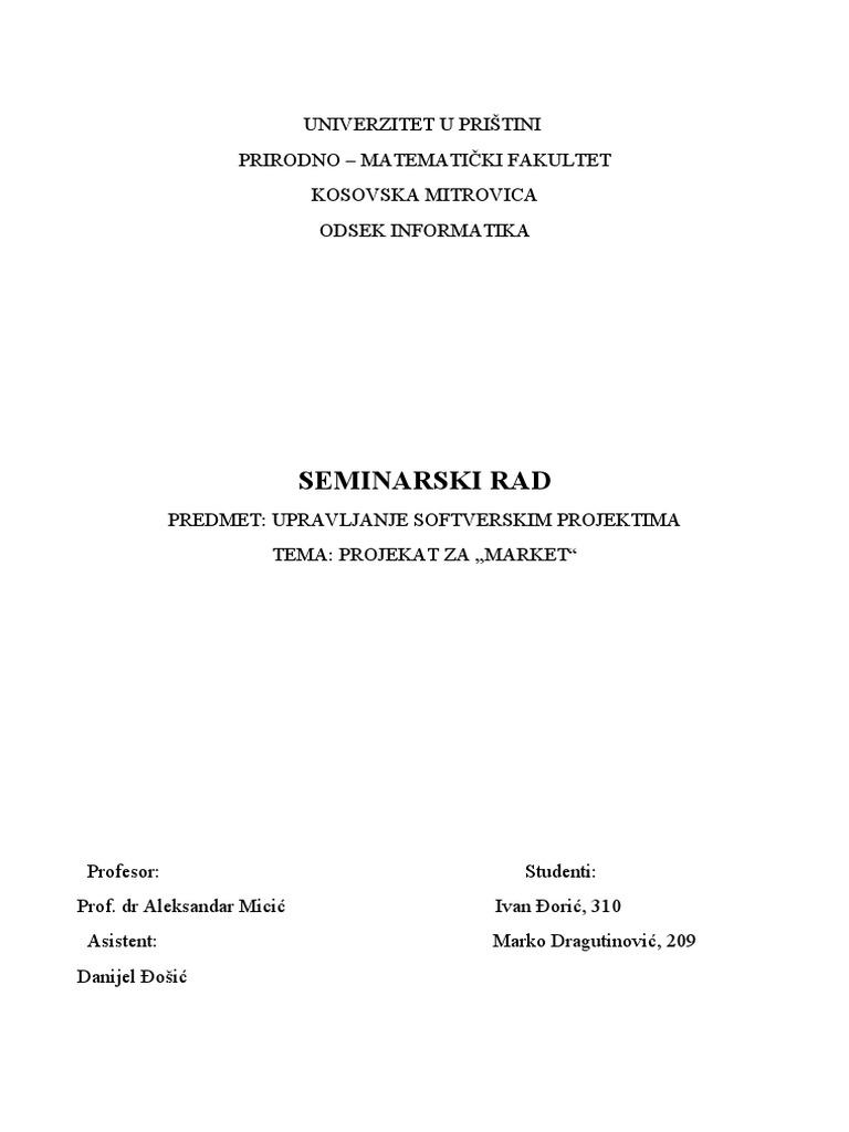 Projekat Marketa Seminarski Rad | PDF