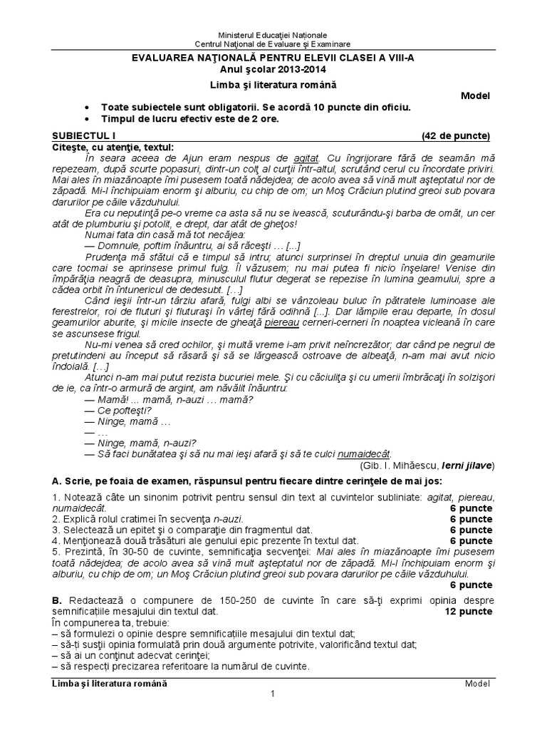 Varianta Romana EvaluareaNationala 2014 | PDF