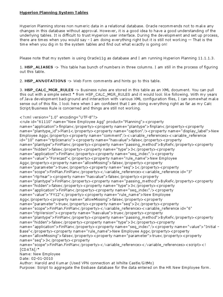 Hyperion Planning System Tables | PDF | Table (Database) | Databases