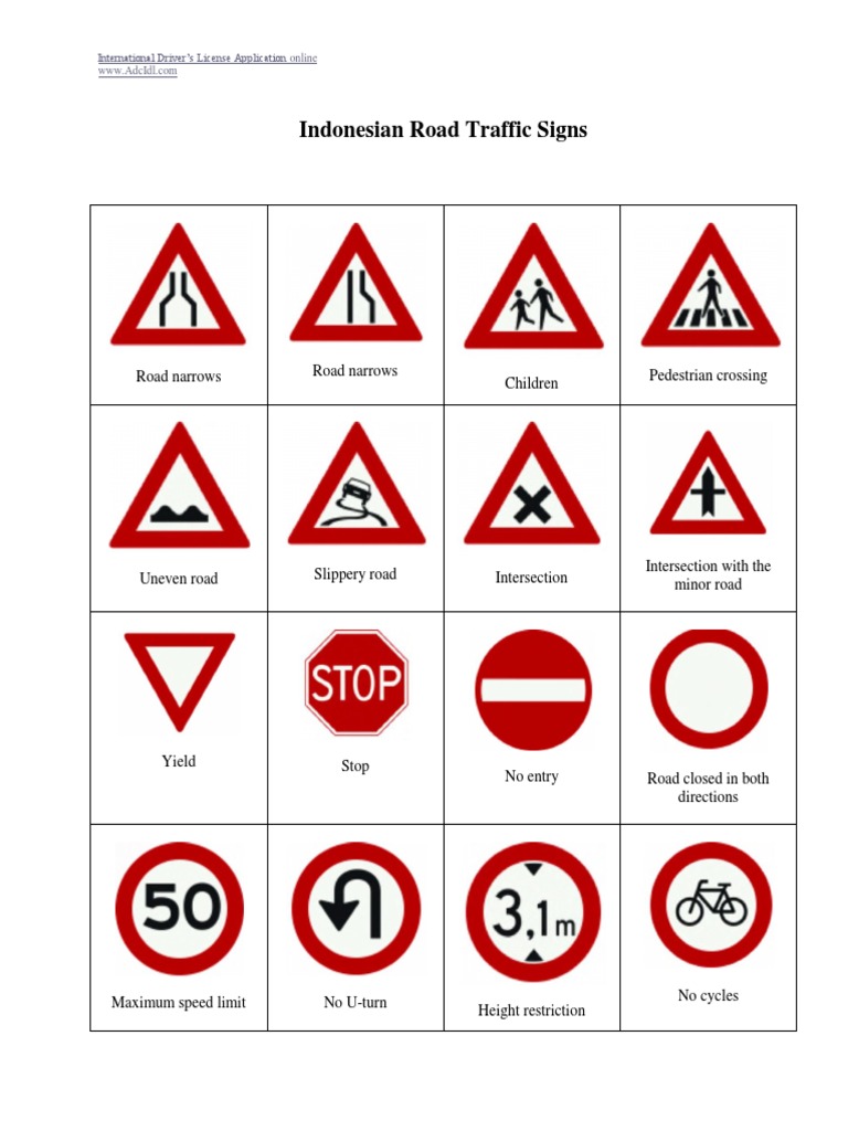 Indonesian Road Traffic Signs Guide | PDF