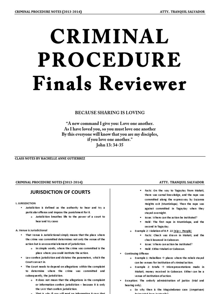 Criminal Procedure Finals Reviewer | PDF | Prosecutor | Legal Action