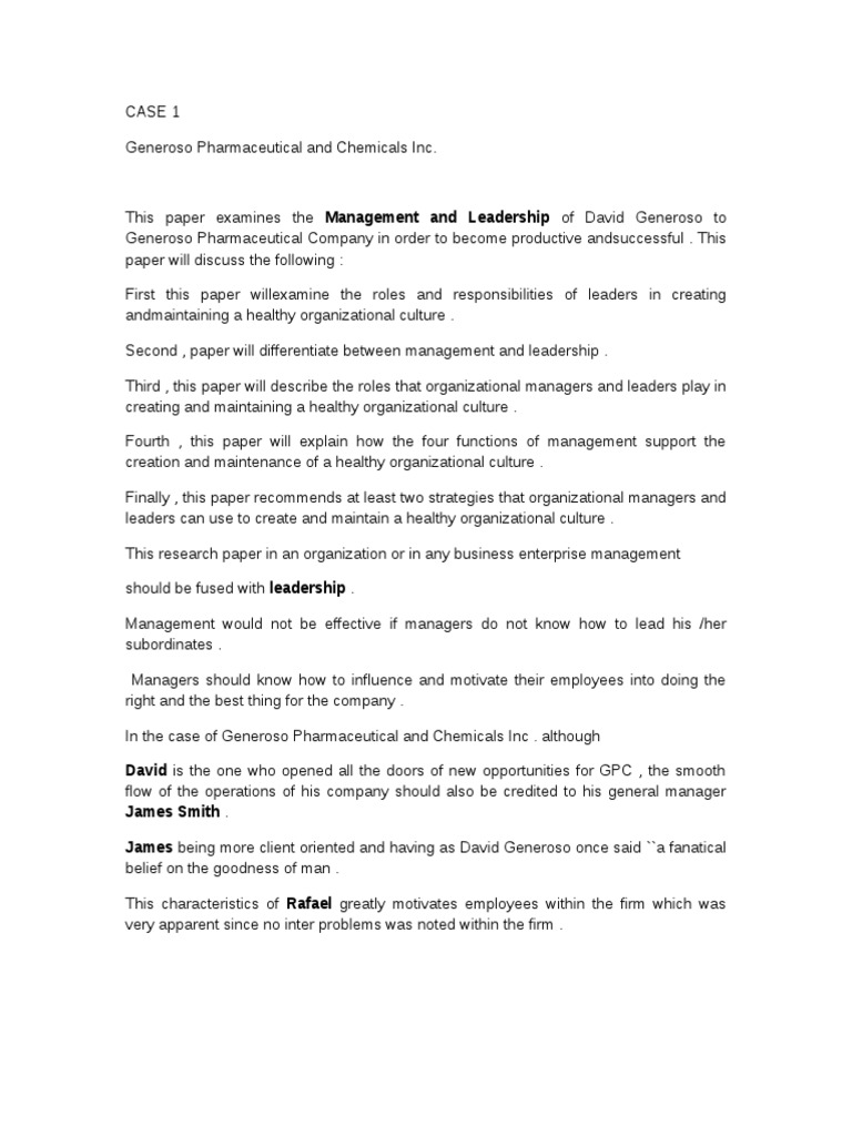 Leading Organizational Culture at Generoso Pharmaceutical | PDF ...