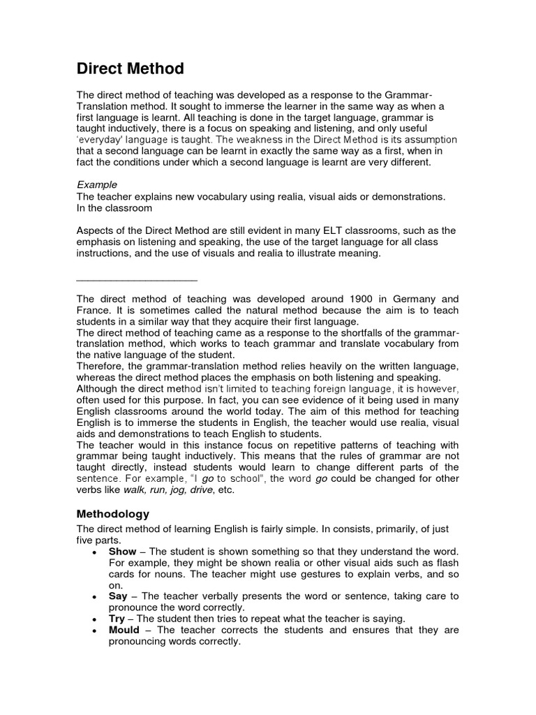 Direct Method: Example | PDF | Second Language | English Language