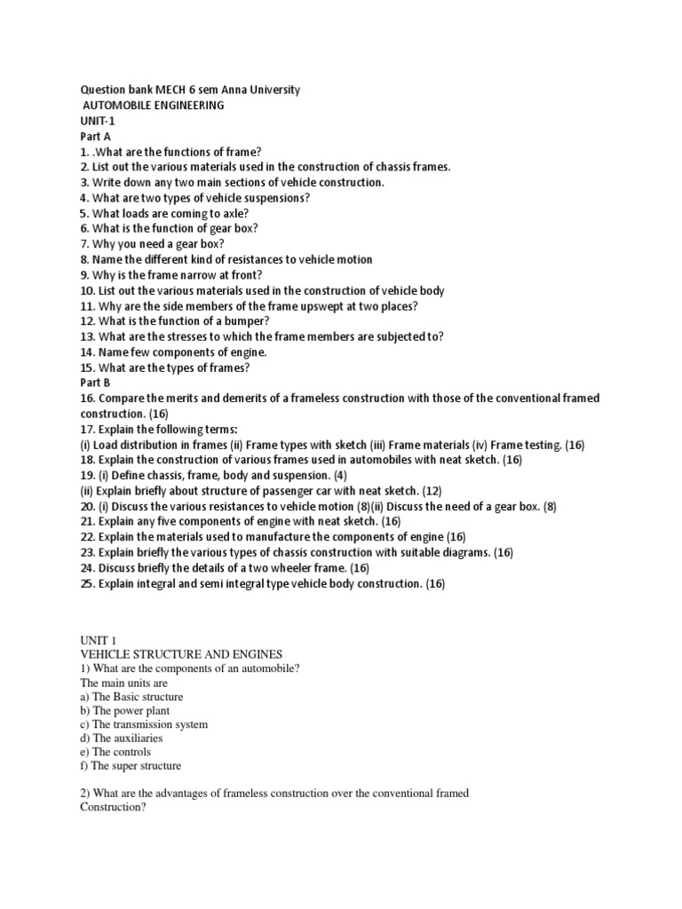 Automobile Question Bank | PDF | Internal Combustion Engine | Car