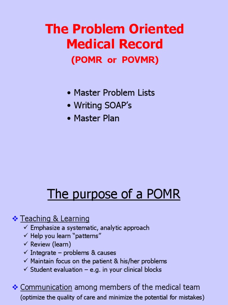 The Problem Oriented Medical Record: (Pomr or Povmr) | PDF | Diarrhea ...